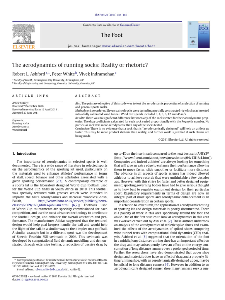 The Aerodynamics of Running Socks Reality or Rhetoric | PDF | Wind ...
