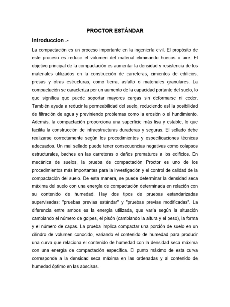 PROCTOR ESTÁNDAR Suelos | PDF