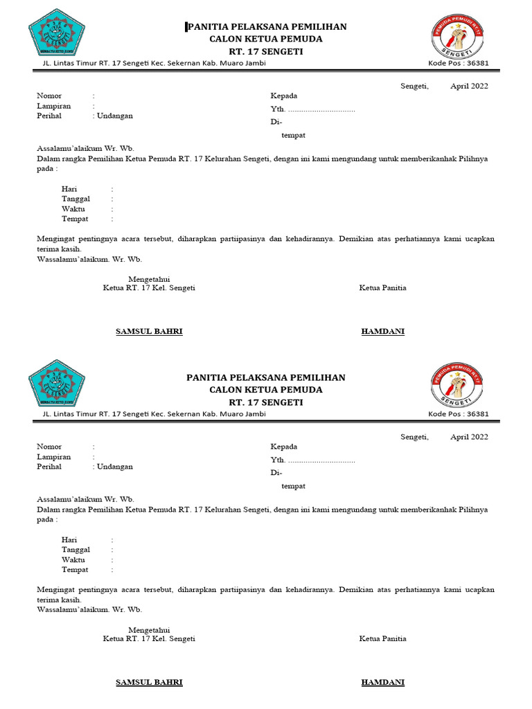 Undangan Pemilihan Ketua Pemuda | PDF