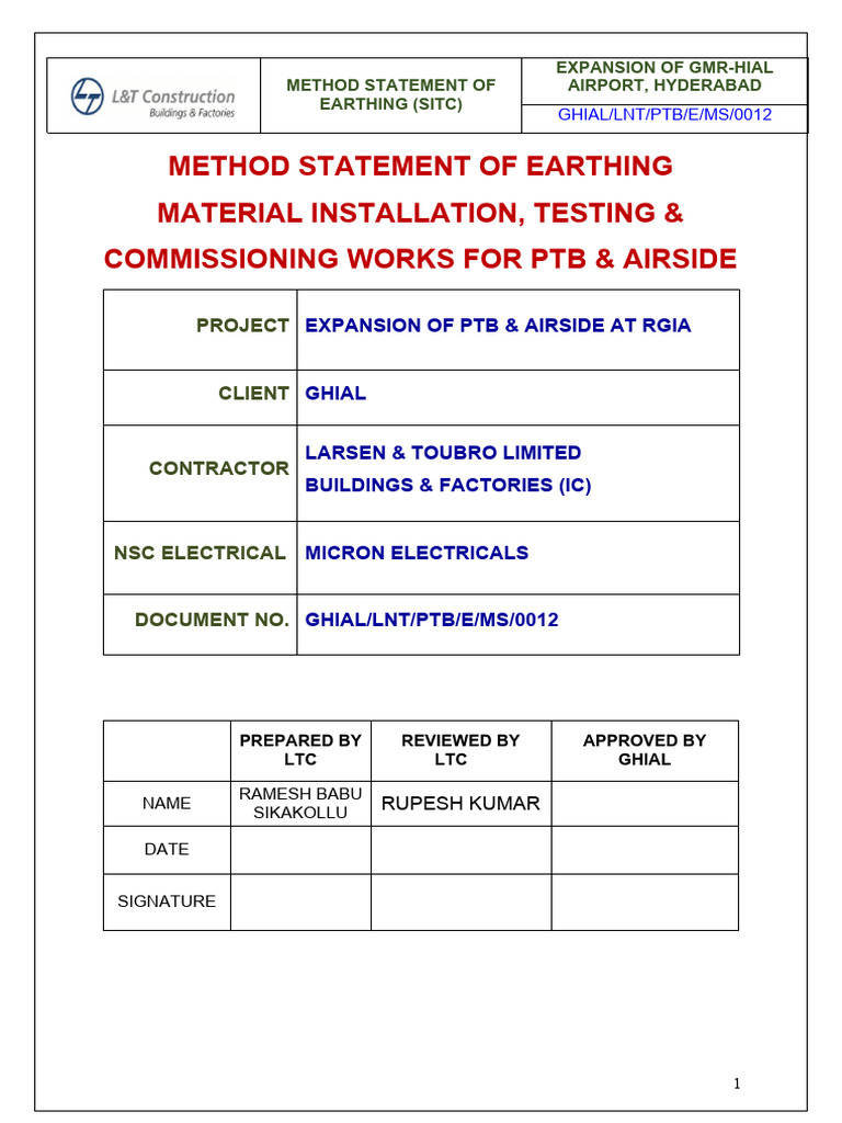 Method Statement Earthing | Download Free PDF | Welding | Construction