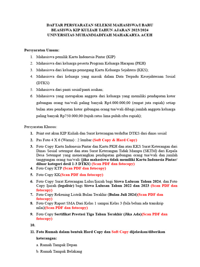 Daftar Persyaratan Seleksi Kip | PDF
