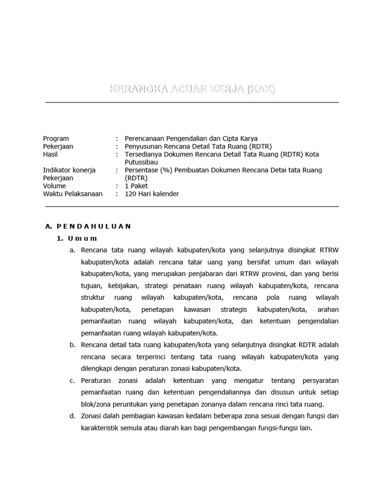 KAK Dokumen Rencana Detail Tata Ruang (RDTR) | PDF