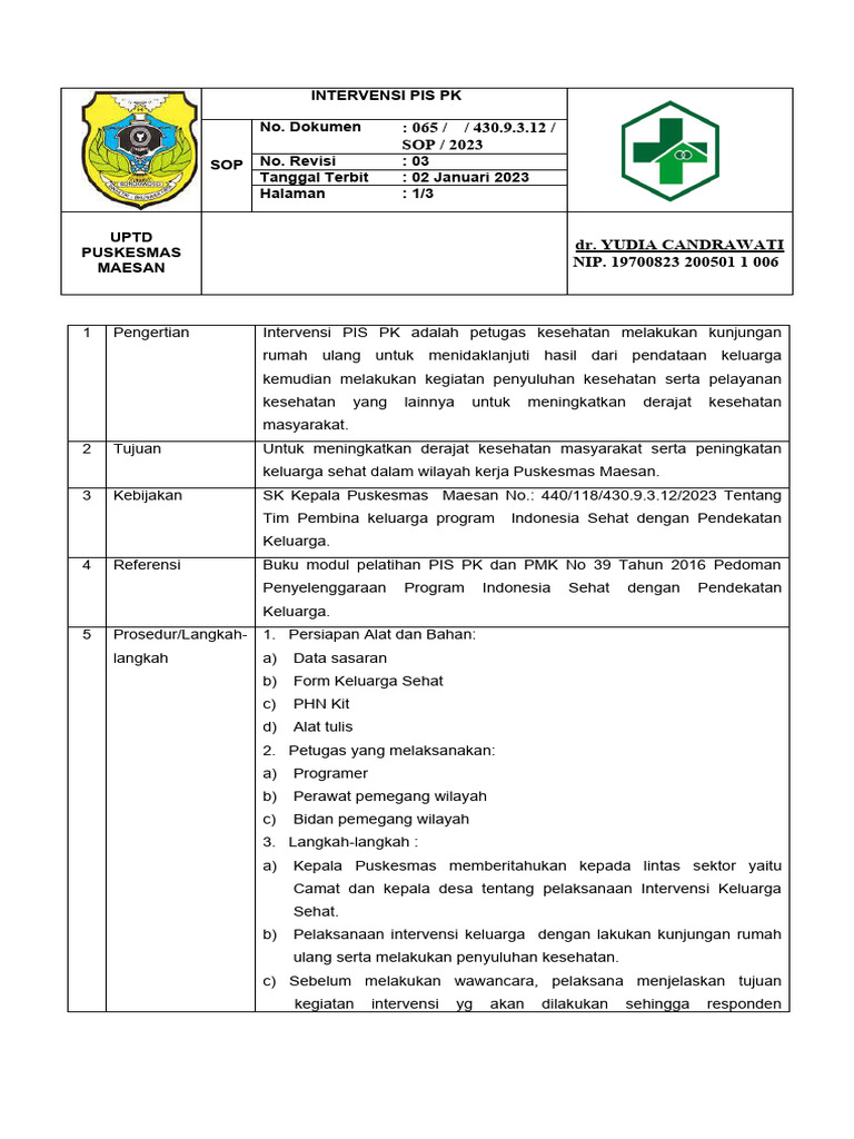 Sop Intervensi Pis PK | PDF | Karier & Perkembangan