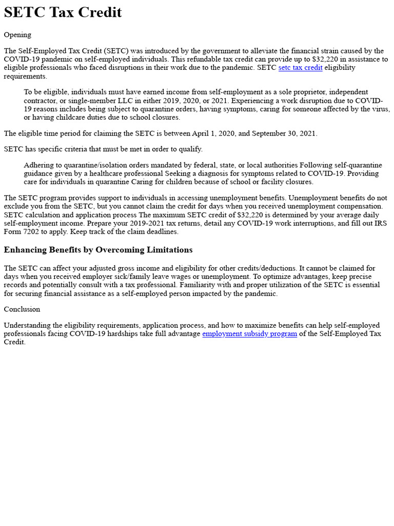 SETC Tax Credit Origin 197710 | PDF | Unemployment Benefits | Self ...