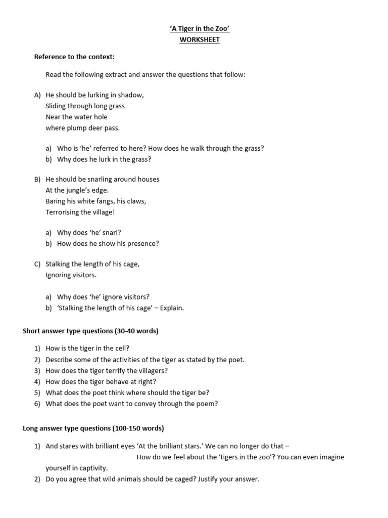 A Tiger in The Zoo | PDF