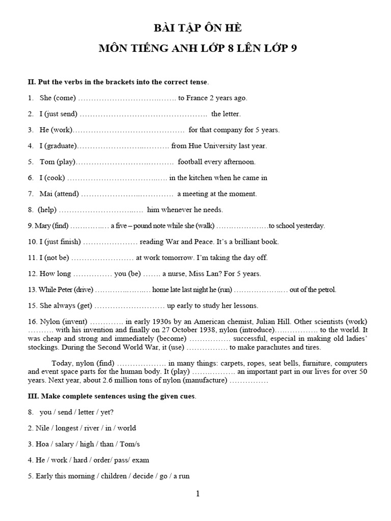 Bài Tập ôn 8 Lên 9 Part 1 Pdf Nylon