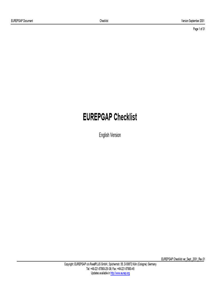 Eurepgap - Check List 2001 | PDF | Fertilizer | Irrigation