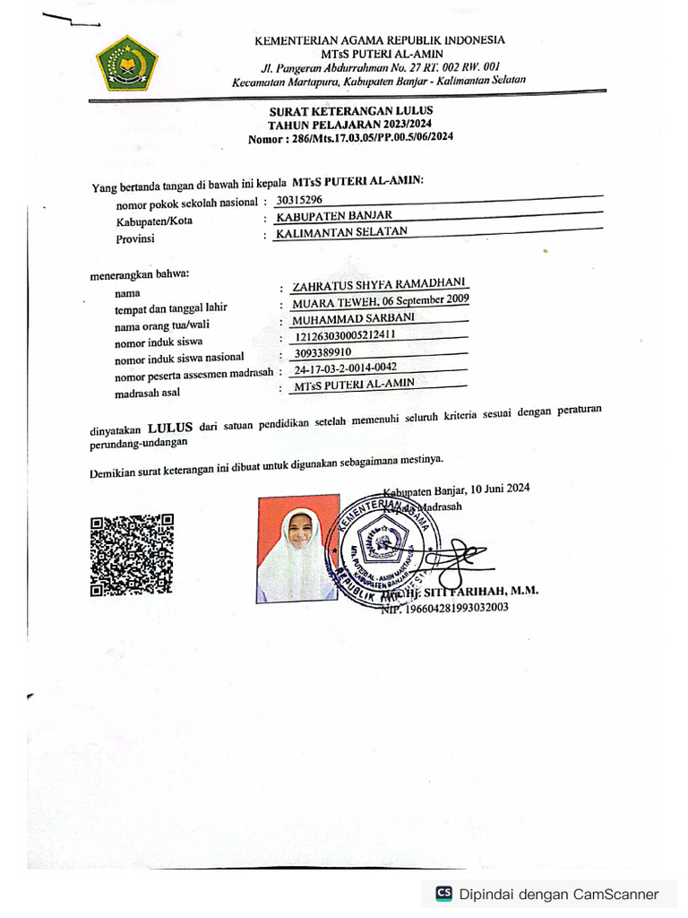 Surat Keterangan Lulus Syifa | PDF