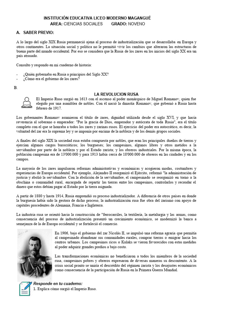 Rev Rusa Taller Completo | PDF | Imperio ruso | revolución rusa