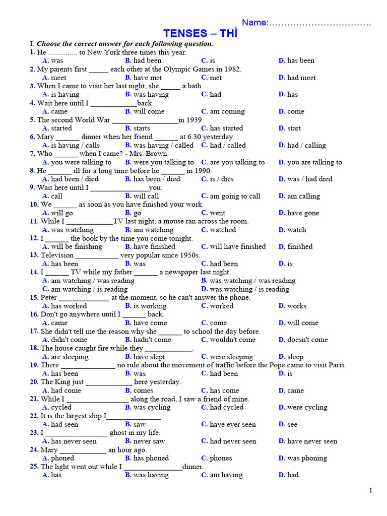 English Tenses Quiz | PDF