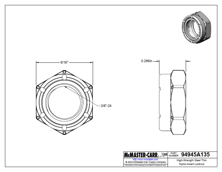 94945A135 - High-Strength Steel Thin Nylon-Insert Locknut | PDF