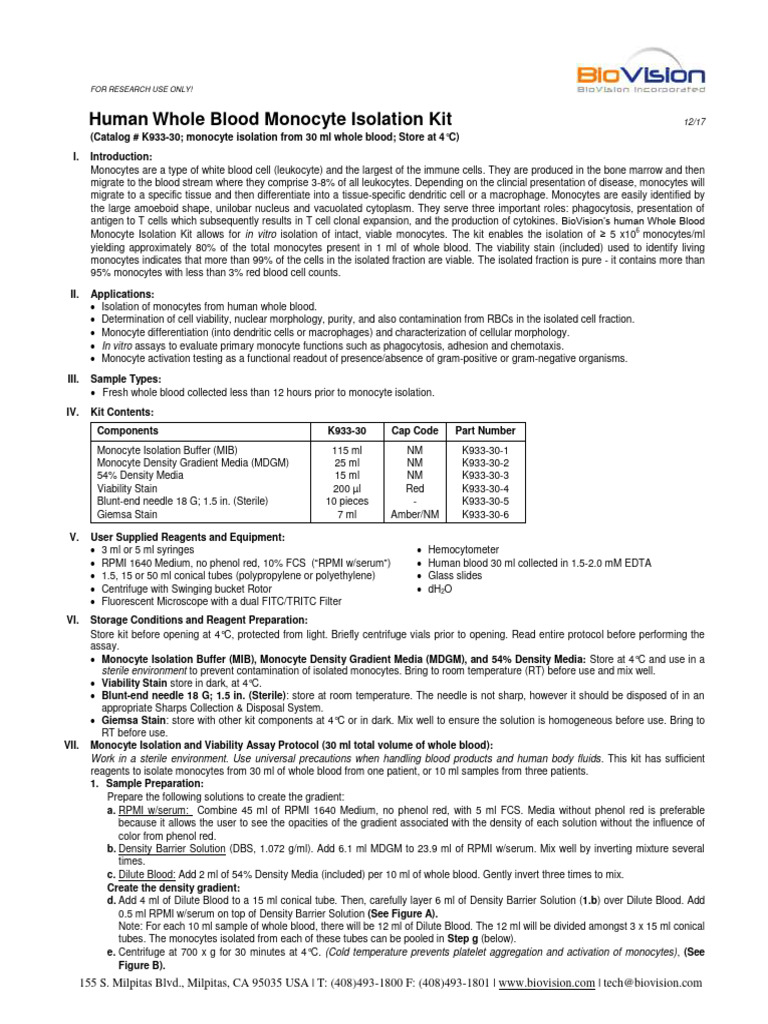 Isolation of Monocytes | PDF | Monocyte | White Blood Cell