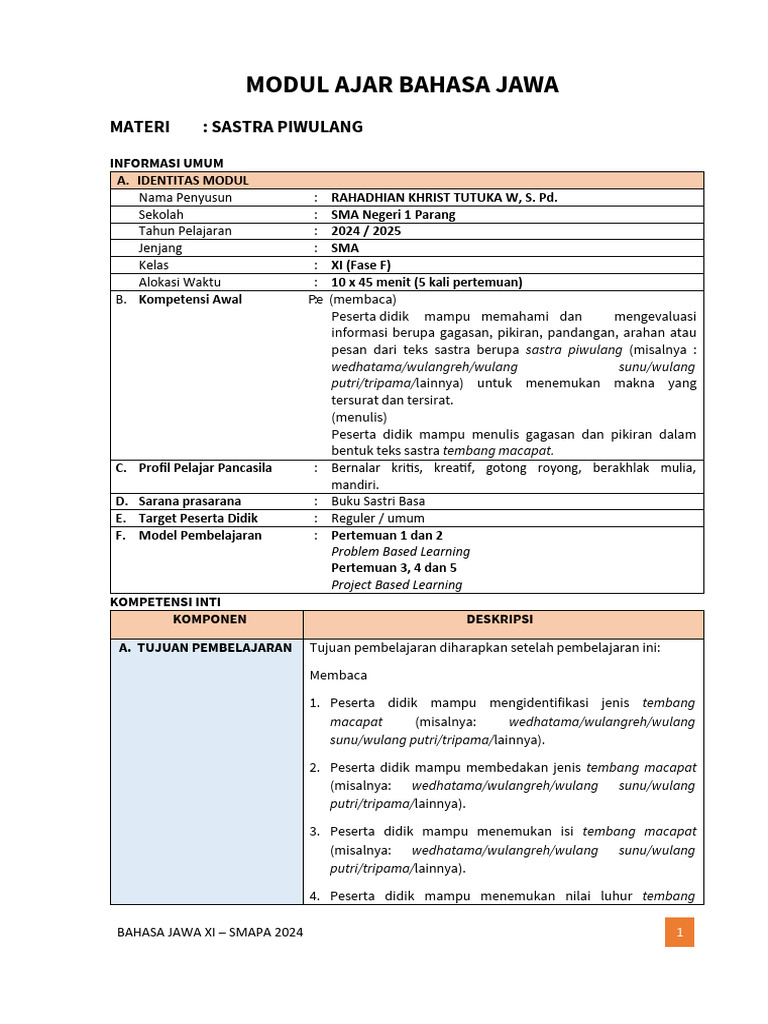 4 Basa Jawa Xi - Sastra Piwulang - Tembang Macapat | PDF | Seni & Disiplin Bahasa | Kajian ...