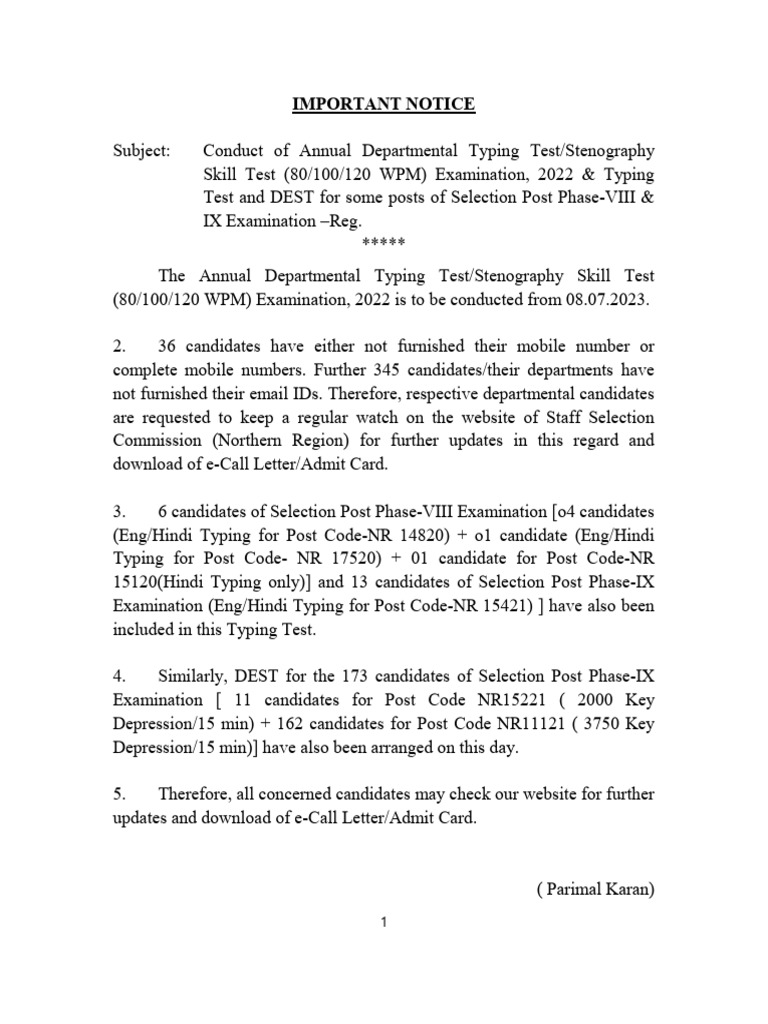 Annual Typing Test Notice 2022 | PDF | Business | Finance & Money ...