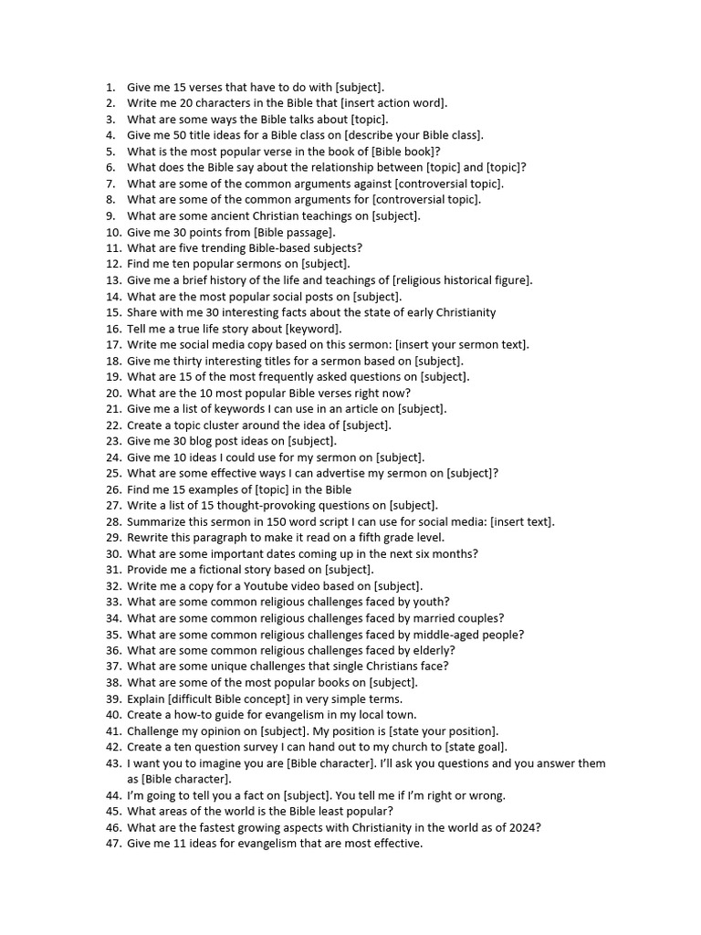 ChatGPT Prompts For Christian Ministries | PDF | Bible | Sermon