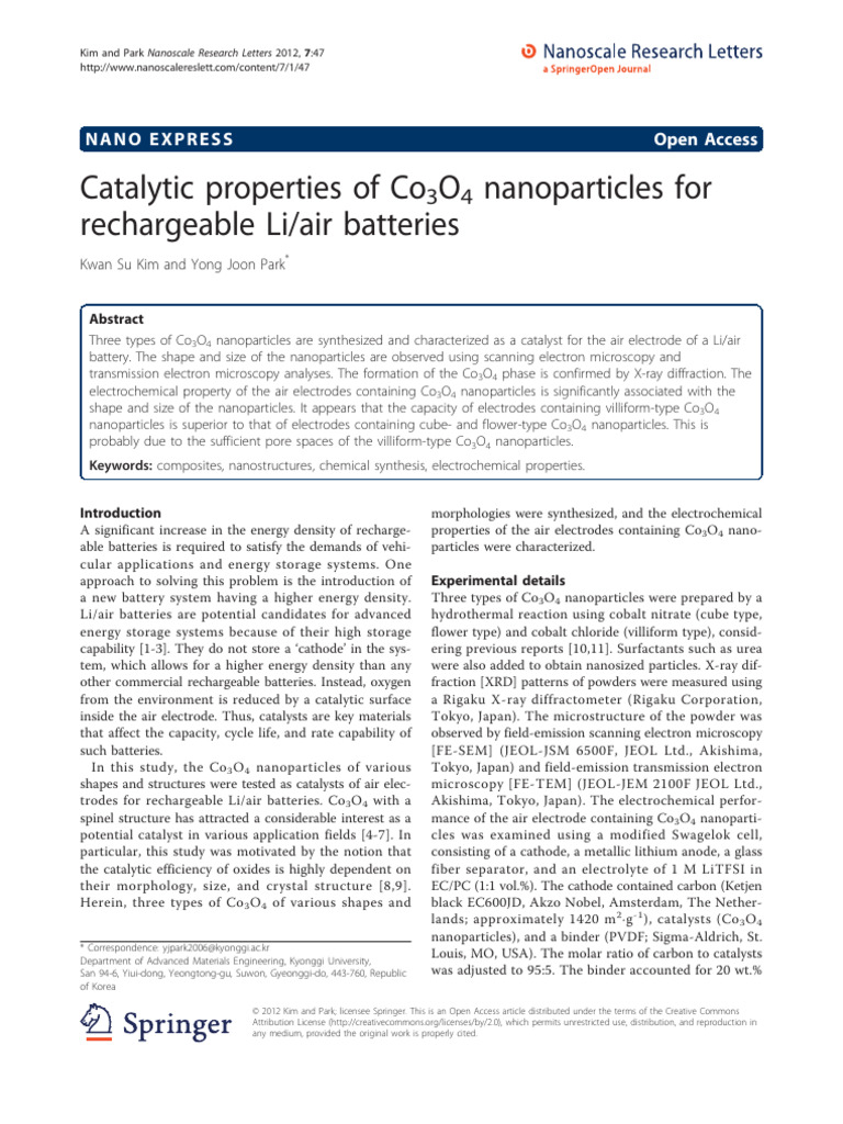 Catalytic Properties of Co3O4 Nanoparticles For Re | PDF | Nanoparticle | Materials Science