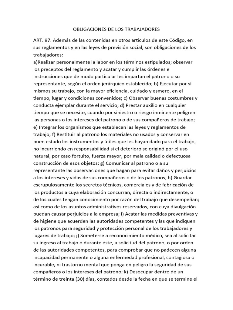 Arts 97 Y 98 Codigo Del Trabajo Pdf