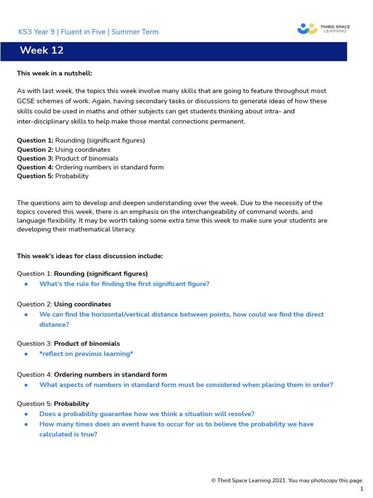 Yr9 Fluent in Five, Summer Term Week 12 | PDF | Learning