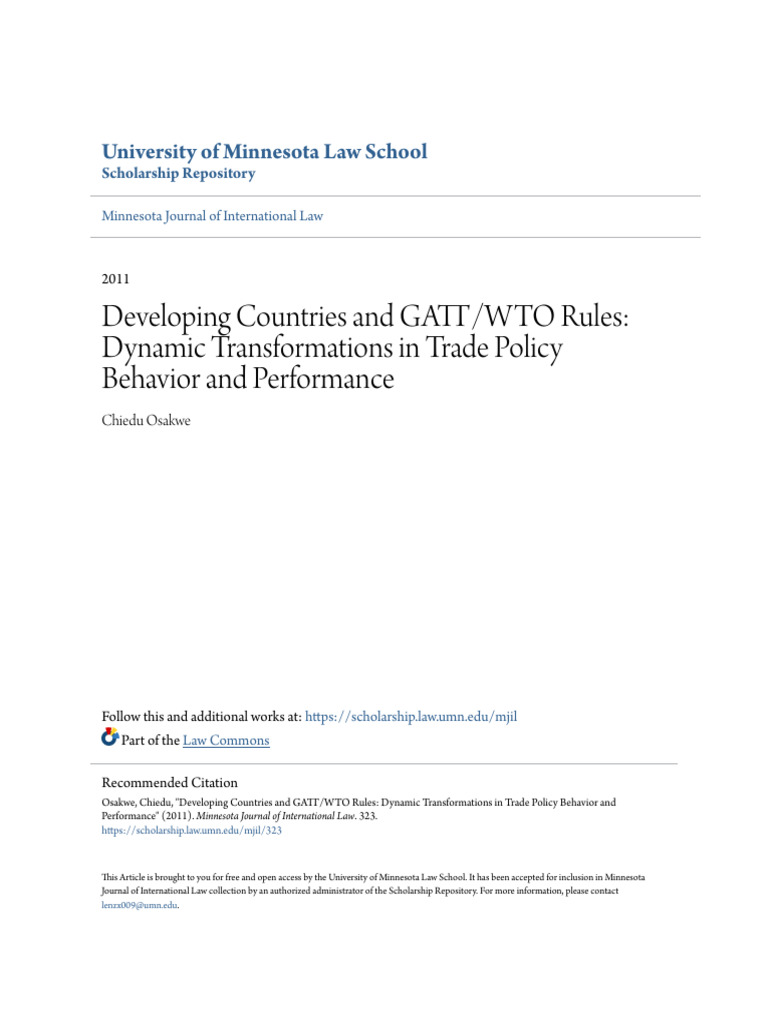 Developing Countries and GATT - WTO Rules - Dynamic Transformations ...