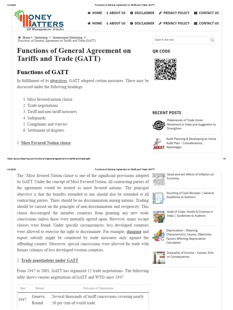 SEM-4 - CC9T Functions of General Agreement On Tariffs and Trade (GATT) | PDF | General ...