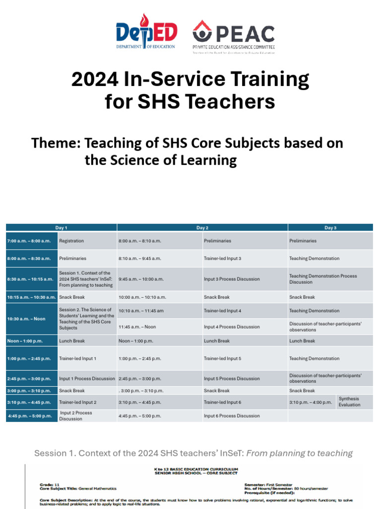 2024 SHS INSET Printed Handouts | PDF | Learning | Knowledge