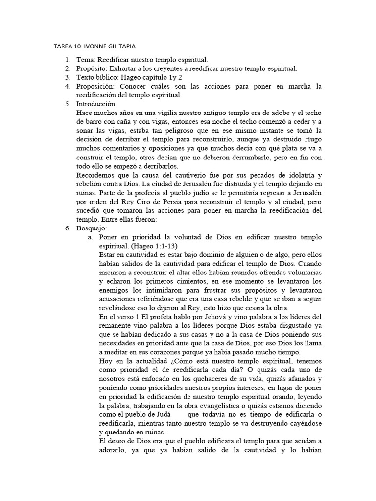 Tema 10 de Homiletica | PDF | Dios | templo