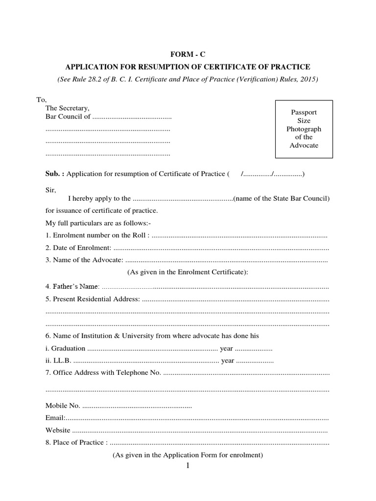 Pop Form-C For Resumtion of Practice | PDF | Advocate | Lawyer