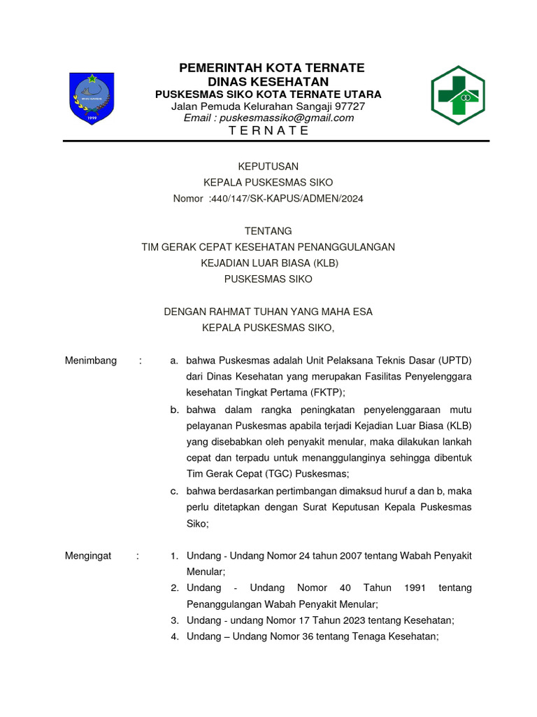 SK Tim TGC-KLB PKM Siko 2024 | PDF