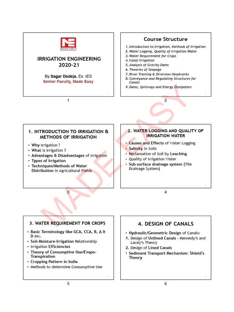 Irrigation Engineering For Ese | PDF | Irrigation | Dam
