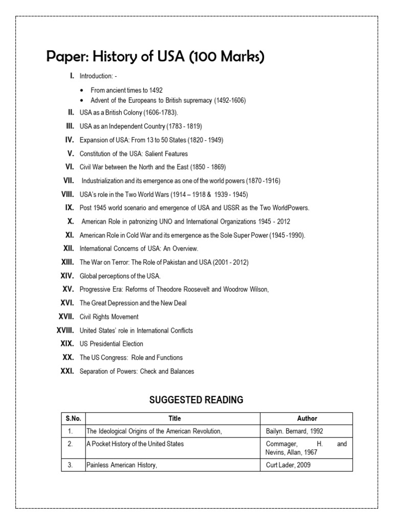 Comprehensive USA History Syllabus | PDF | The United States | Politics ...