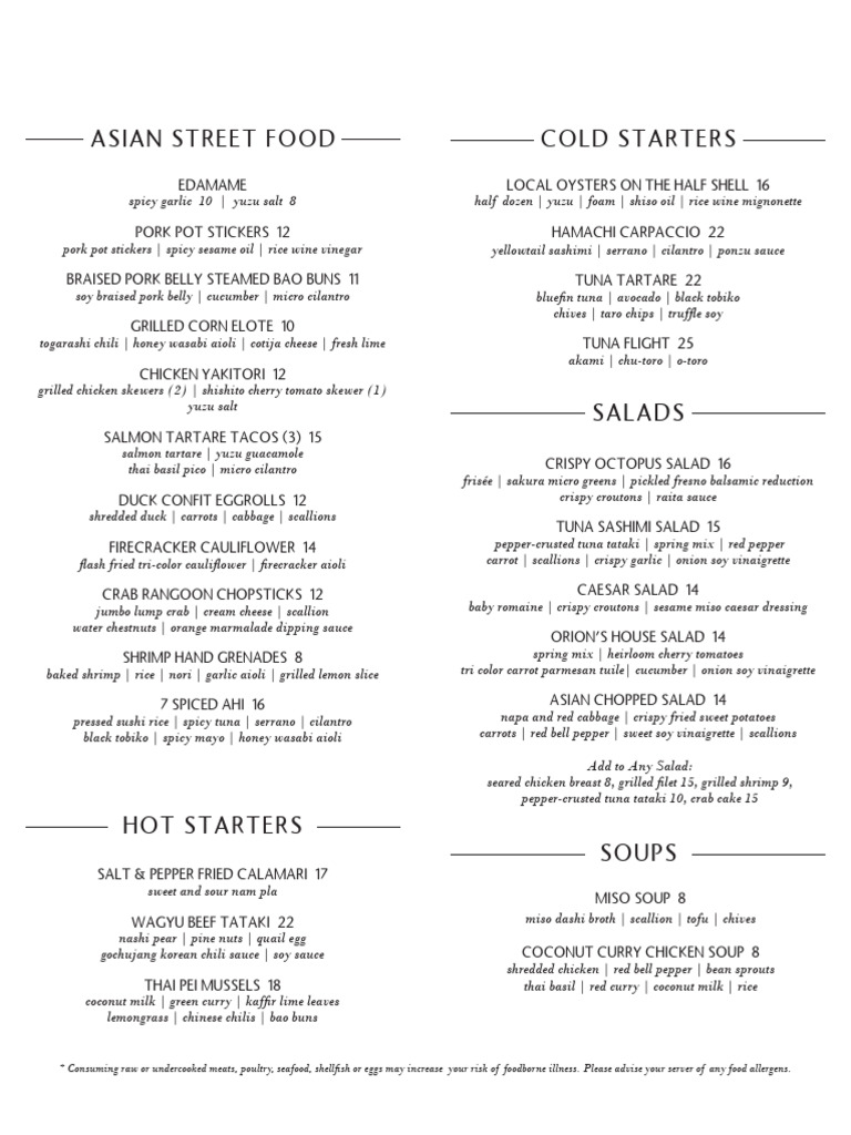 Orions Roof Dinner Menu July2023 | PDF | Sushi | Sauce