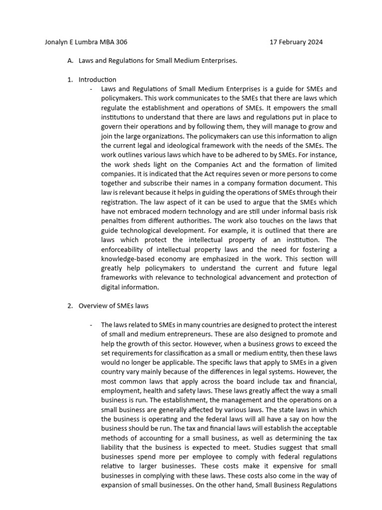 Jonalyn E Lumbra MBA 306 17 February 2024 | PDF | Retail | Small And Medium Sized Enterprises