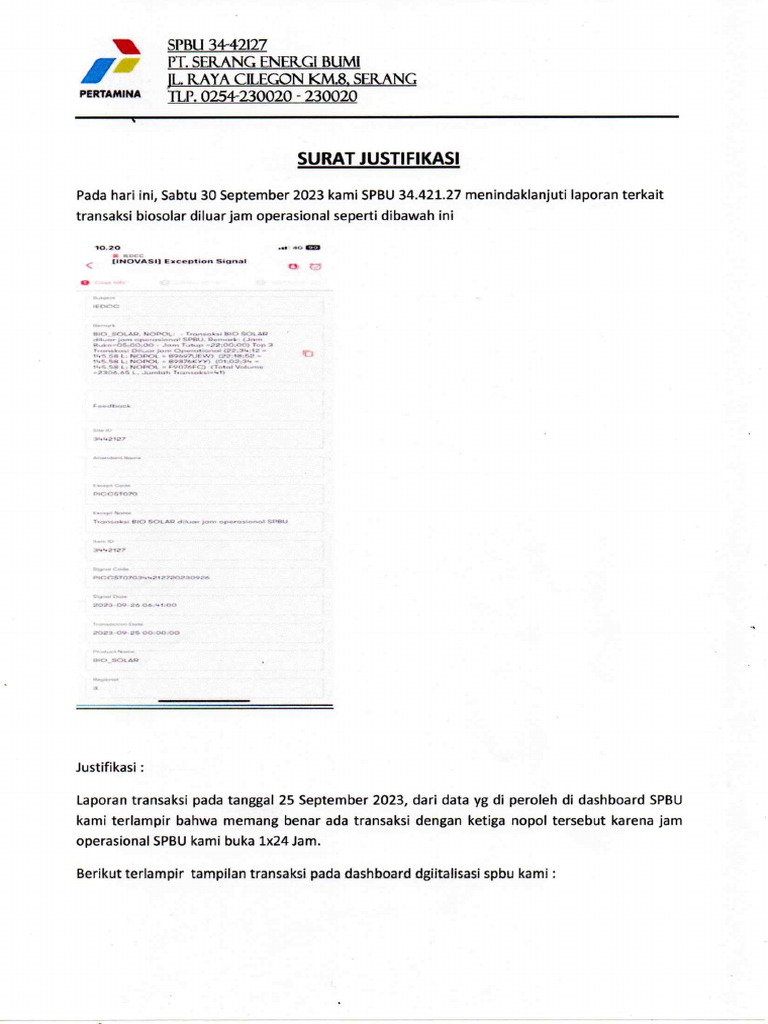 JUstifikasi Spbu 2127 | PDF