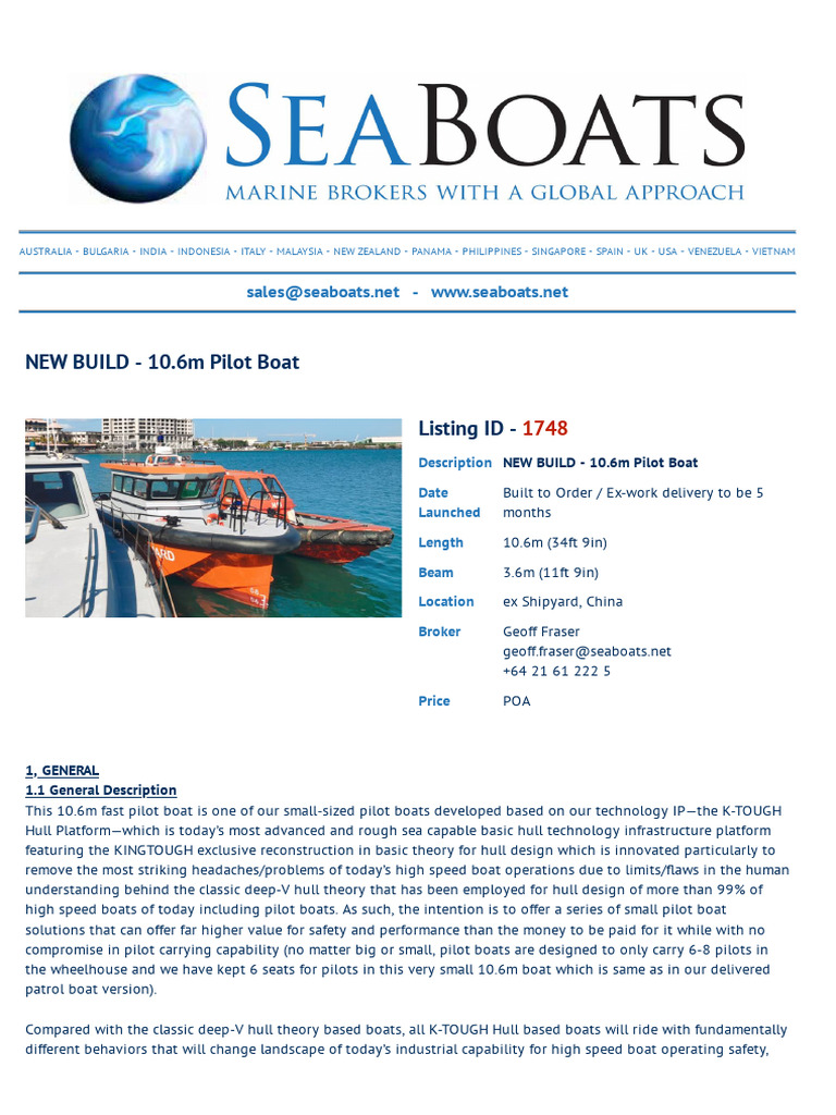 NEW BUILD - 10.6m Pilot Boat | PDF | Hull (Watercraft) | Ships