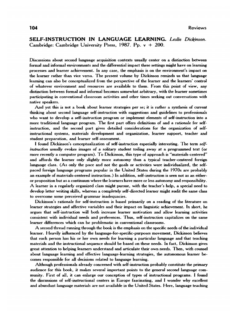 Self-Instruction in Language Learning | PDF | Learning | Language Education