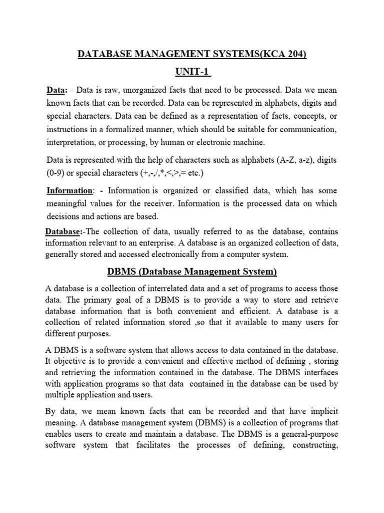 Unit 1 - DBMS (Kca 204) | PDF | Databases | Conceptual Model