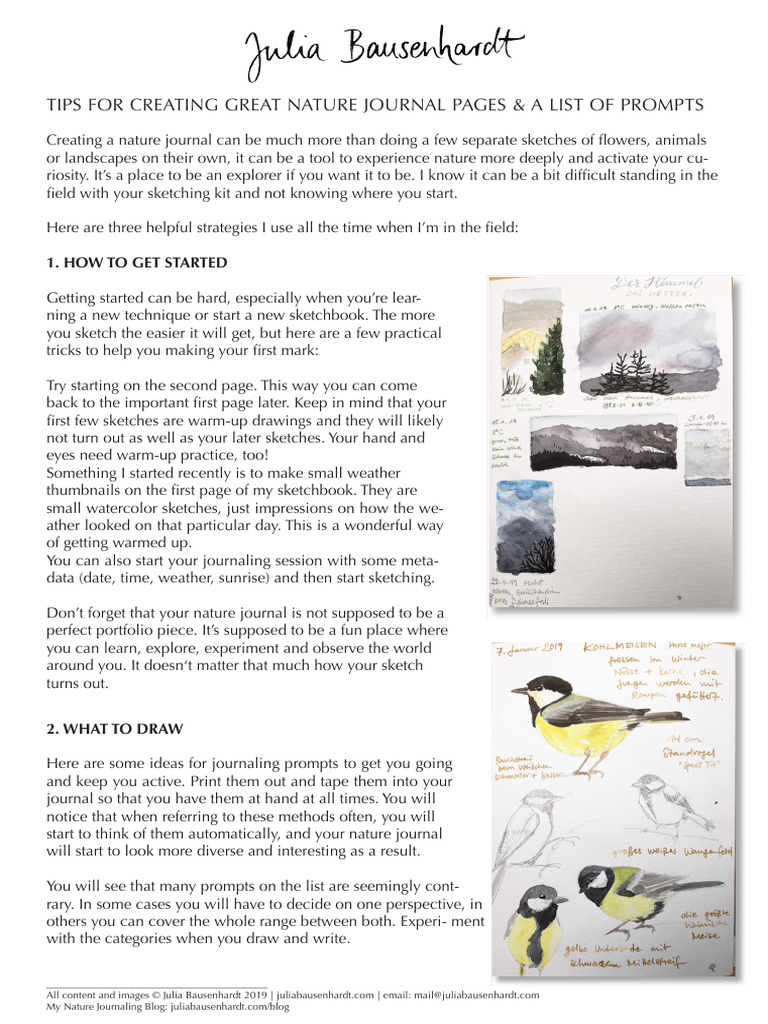 Tips For Creating Great Nature Journal Pages A List of Prompts 2020 | PDF