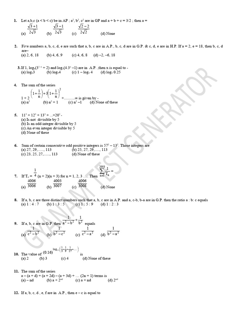 Progressions Que | PDF | Function (Mathematics) | Elementary Mathematics