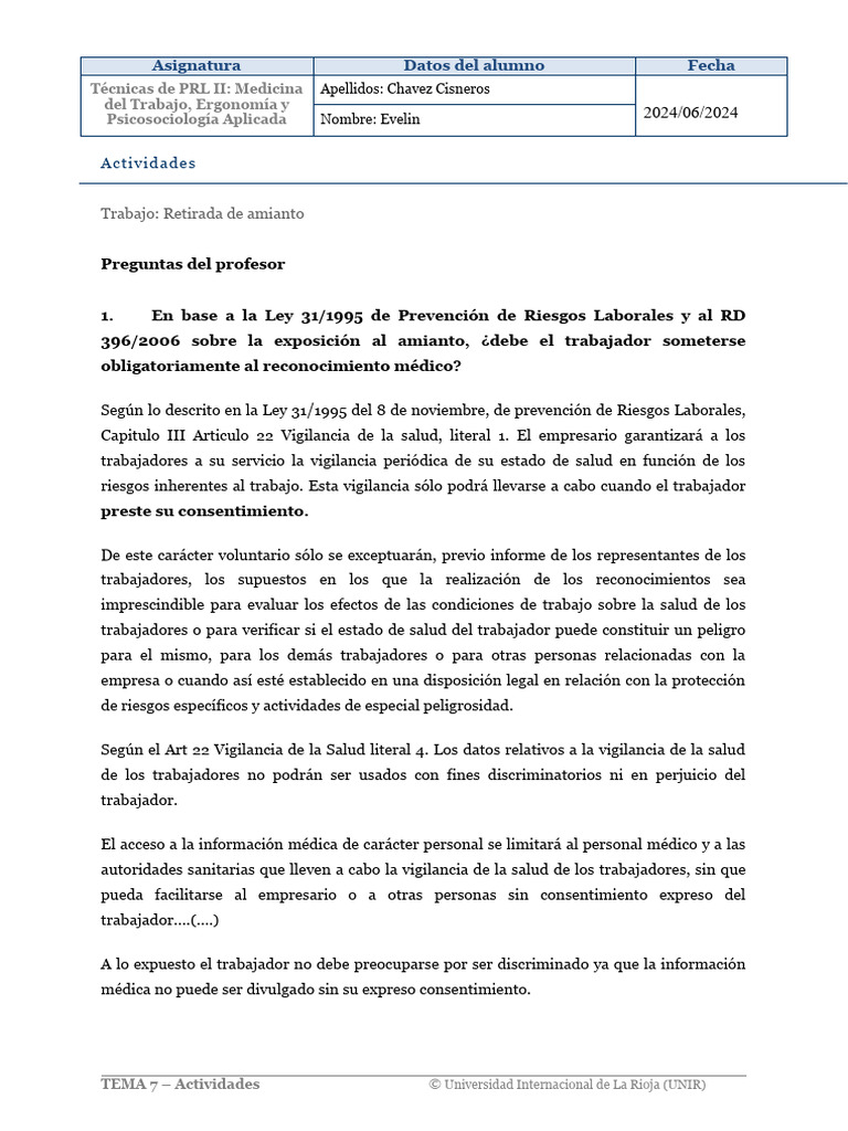 tprl2 t7 Act Evelin CH | PDF | Amianto | Medicina CLINICA