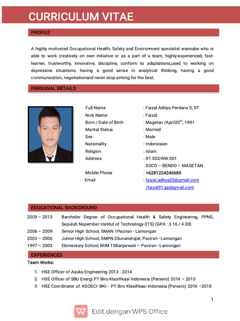 Curiculum Vitae Faizal 2022 | PDF