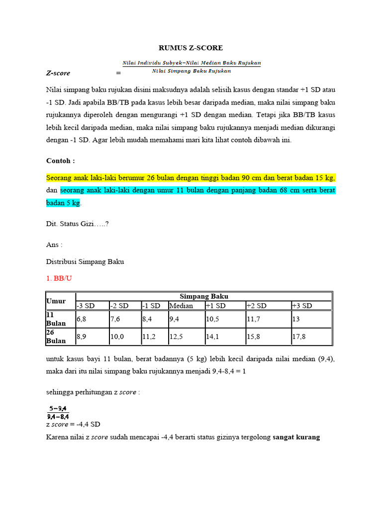 Rumus dan Contoh Z-Score Gizi Anak | PDF | Gaya Hidup