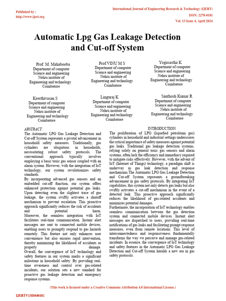 Automatic LPG Gas Leakage Detection and Cut Off System IJERTV13IS040102 ...