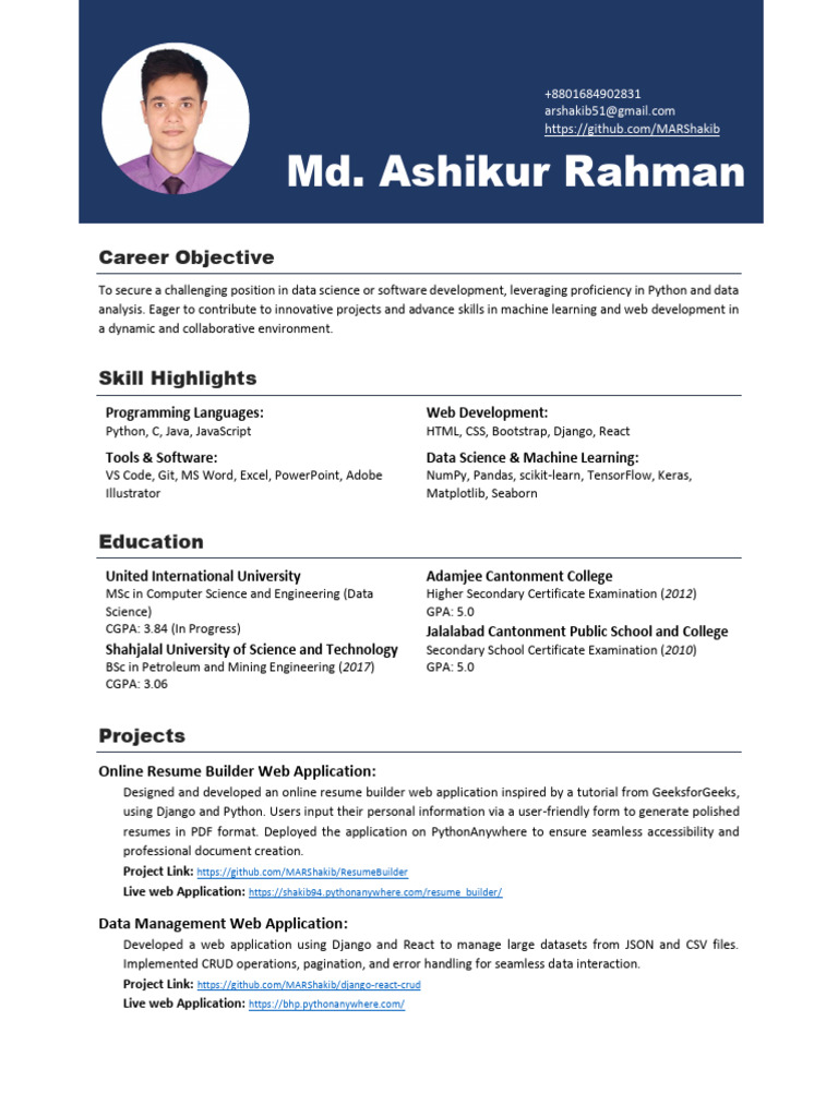 CV MD Ashikur Rahman | PDF | World Wide Web | Internet & Web