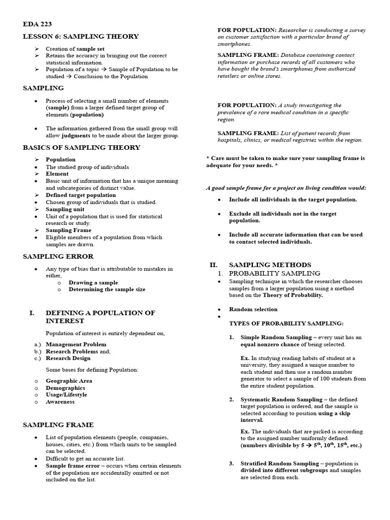 Eda 223 Reviewer All Lacan | PDF | Sampling (Statistics) | P Value