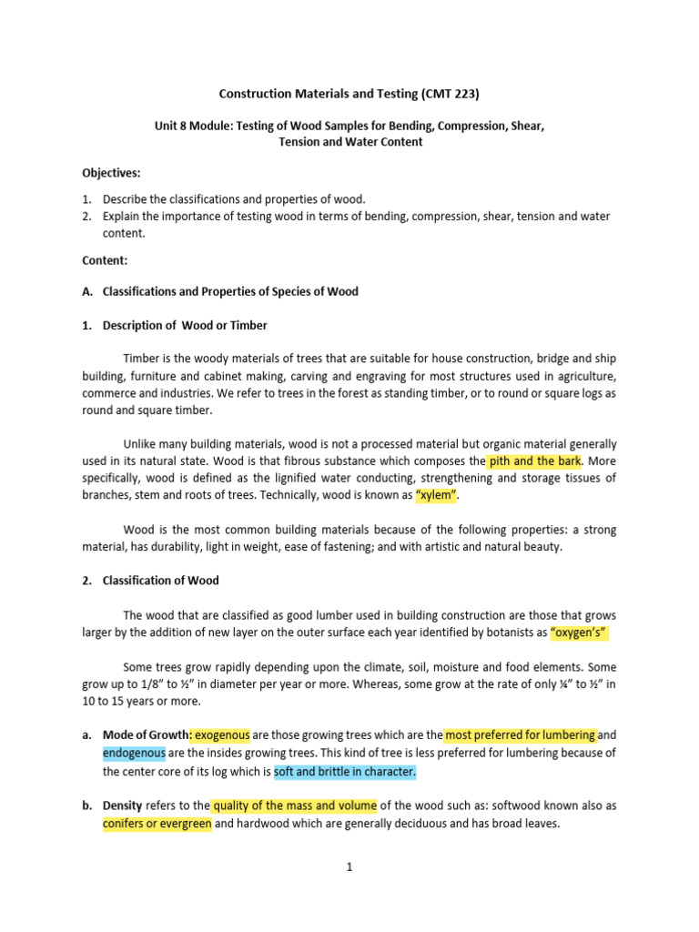 CMT Module Unit 8 1 | PDF | Wood | Strength Of Materials