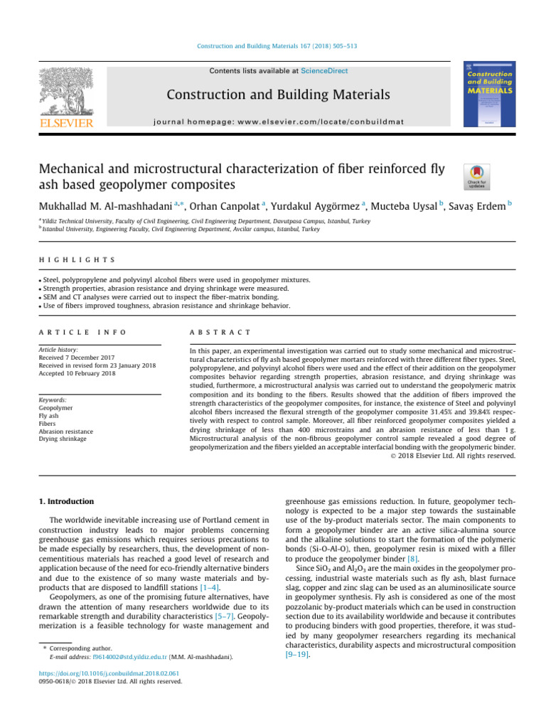 Mechanical and Microstructural Characterization of Fiber Reinforced Fly ...