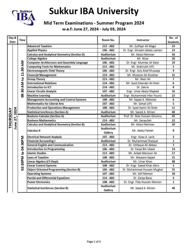 Tentative Mid Exam Summer 2024 Upd1 | PDF | Mathematics | Mathematical ...