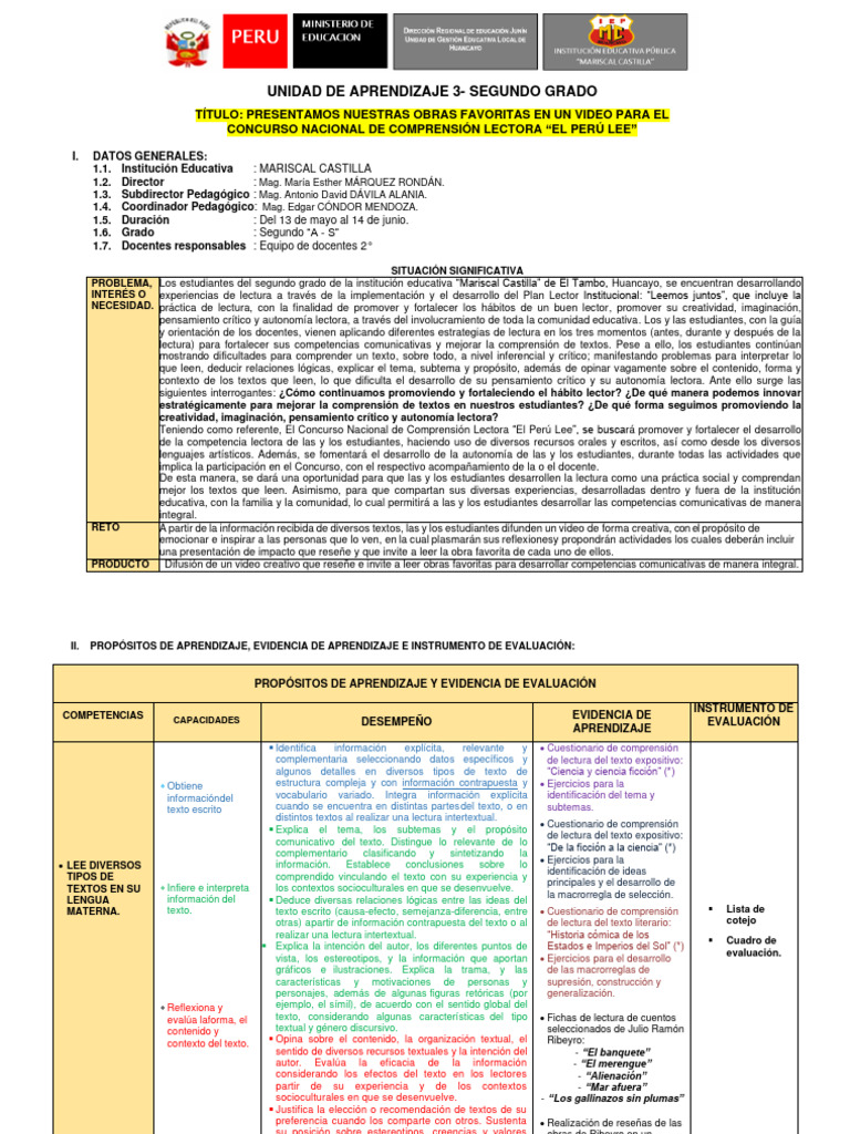 Unidad de Aprendizaje 3 - 2° Grado - Ii Bim. | PDF | Comprensión lectora | Aprendizaje