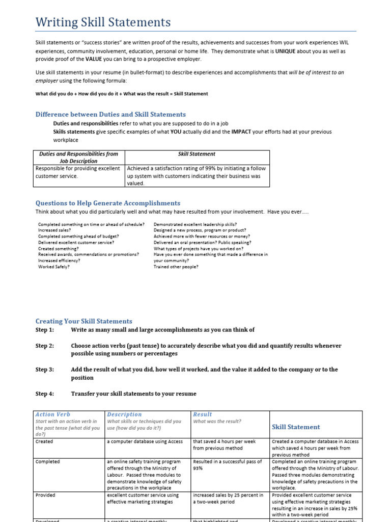 Writing Skill Statements | PDF | Sales | Marketing