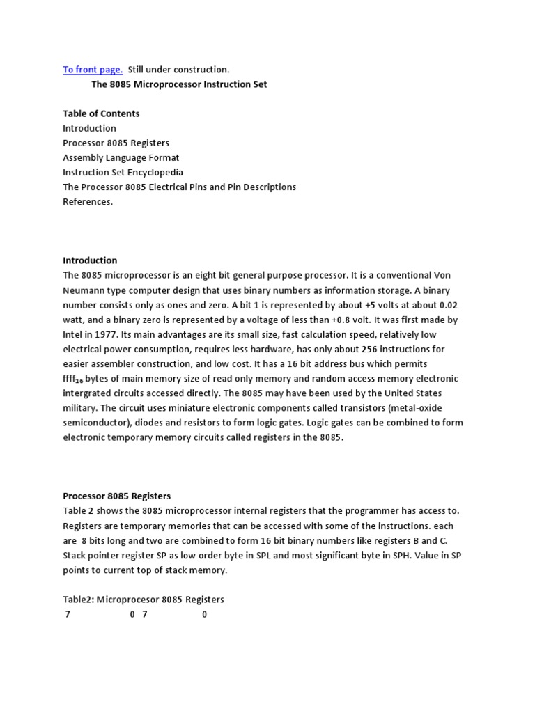 The 8085 Microprocessor Instruction Set: To Front Page | PDF | Instruction Set | Assembly Language